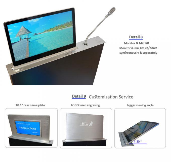 Brushed Aluminum Motorized Retractable Monitor For Video Conference Room