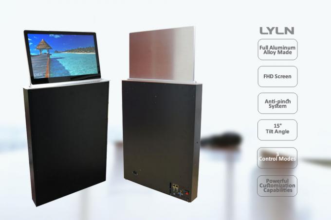 Brushed Aluminum Motorized Retractable Monitor For Video Conference Room