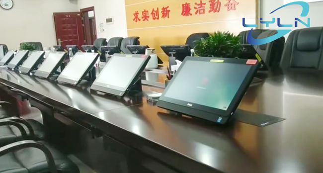 Intelligent Desk Motorized Monitor Lift 35db Quiet Big Tilt Angle VGA HDMI