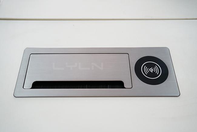 Universal Brushed Aluminium Made Flip Up Cable Cubby With Wireless Charger