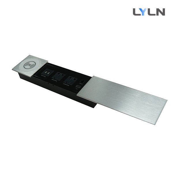 Brushed Aluminum Made Sliding Cover Desktop Socket With Wireless ...